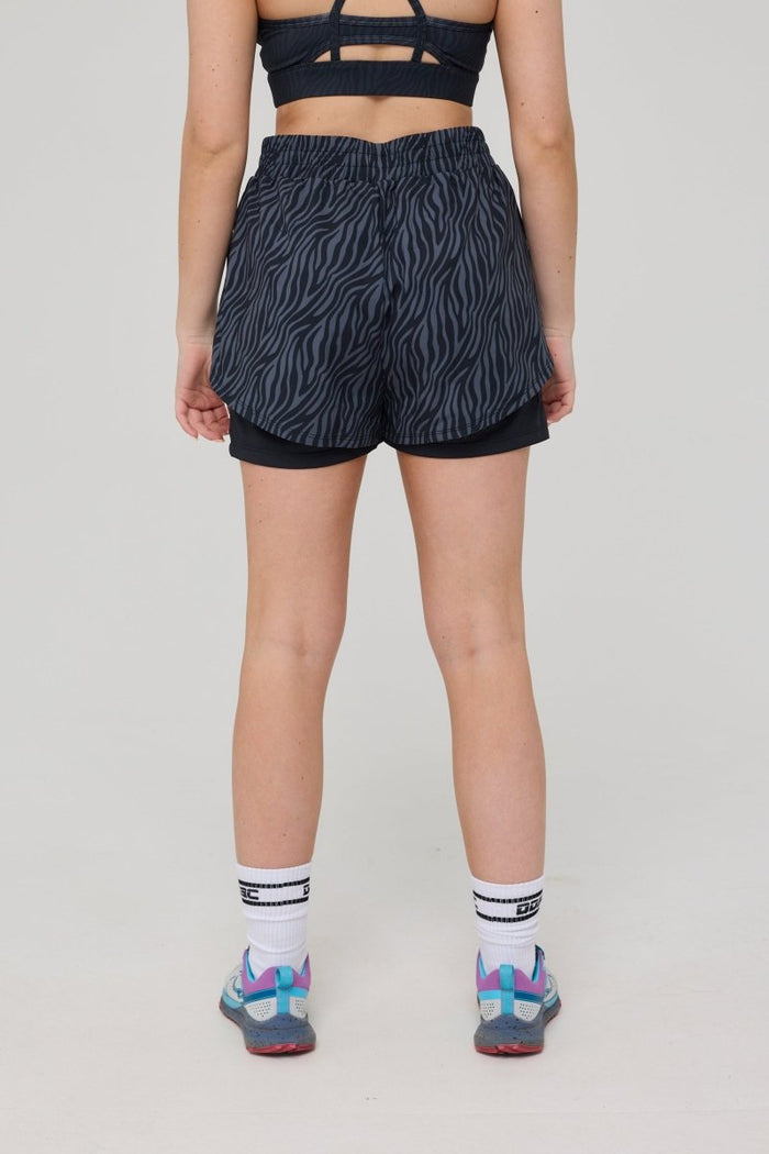 Womens 2 in 1 shorts | Black Tiger Print - OOSC Clothing