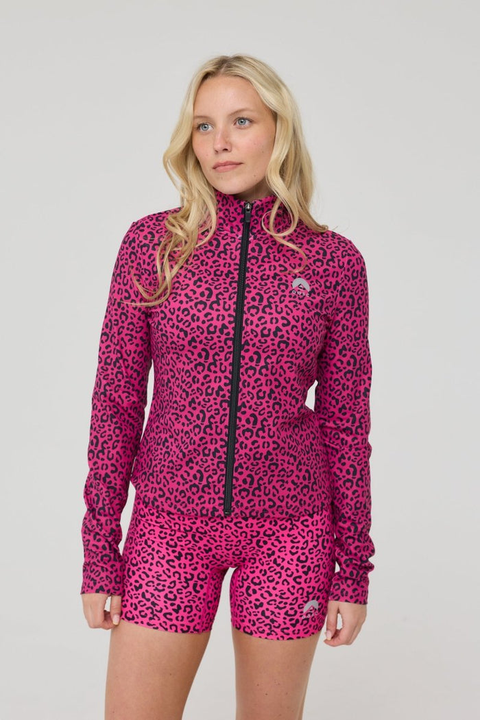 Womens Cropped Zip Jacket | Pink Leopard Print - OOSC Clothing