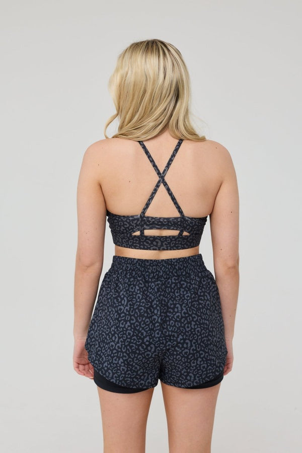 Twin Back Support Sports Bra | Black Leopard Print - OOSC Clothing